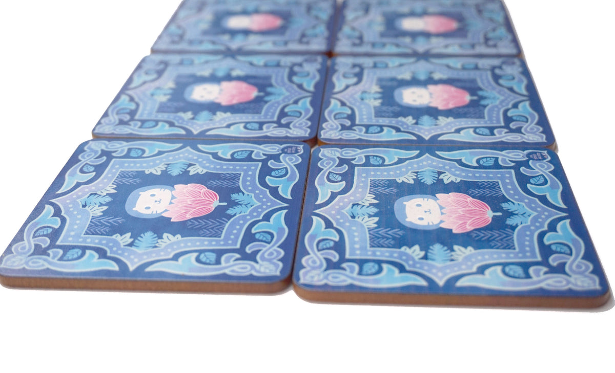 [Set of 6] Singapore Peranakan Coasters Blue Garden – The Forest Factory