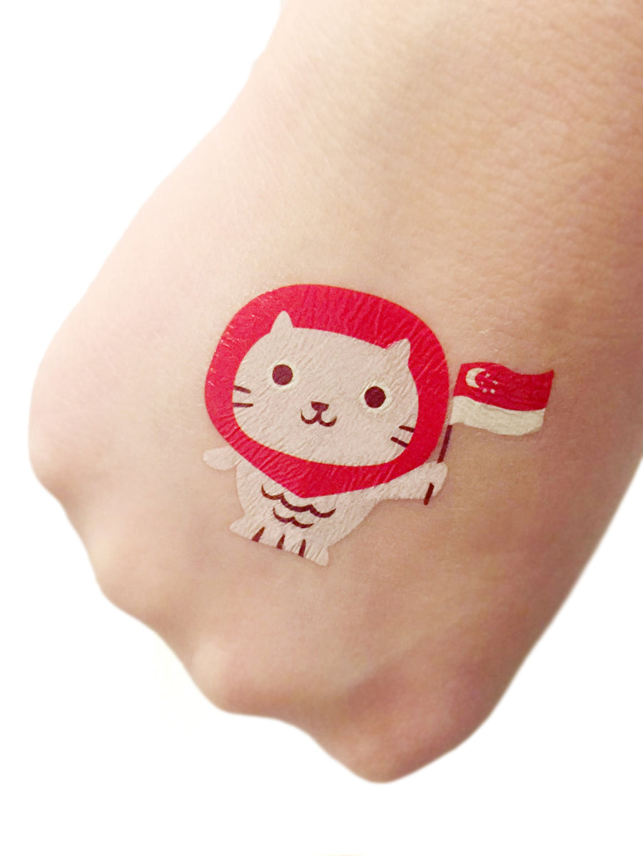 Tattoo Sticker - Mer Mer the Merlion + Singapore Flag – The Forest Factory